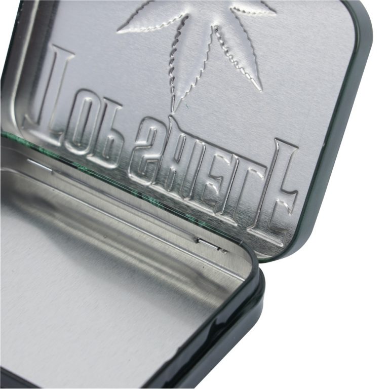 Child resistance rectangular hinged tin